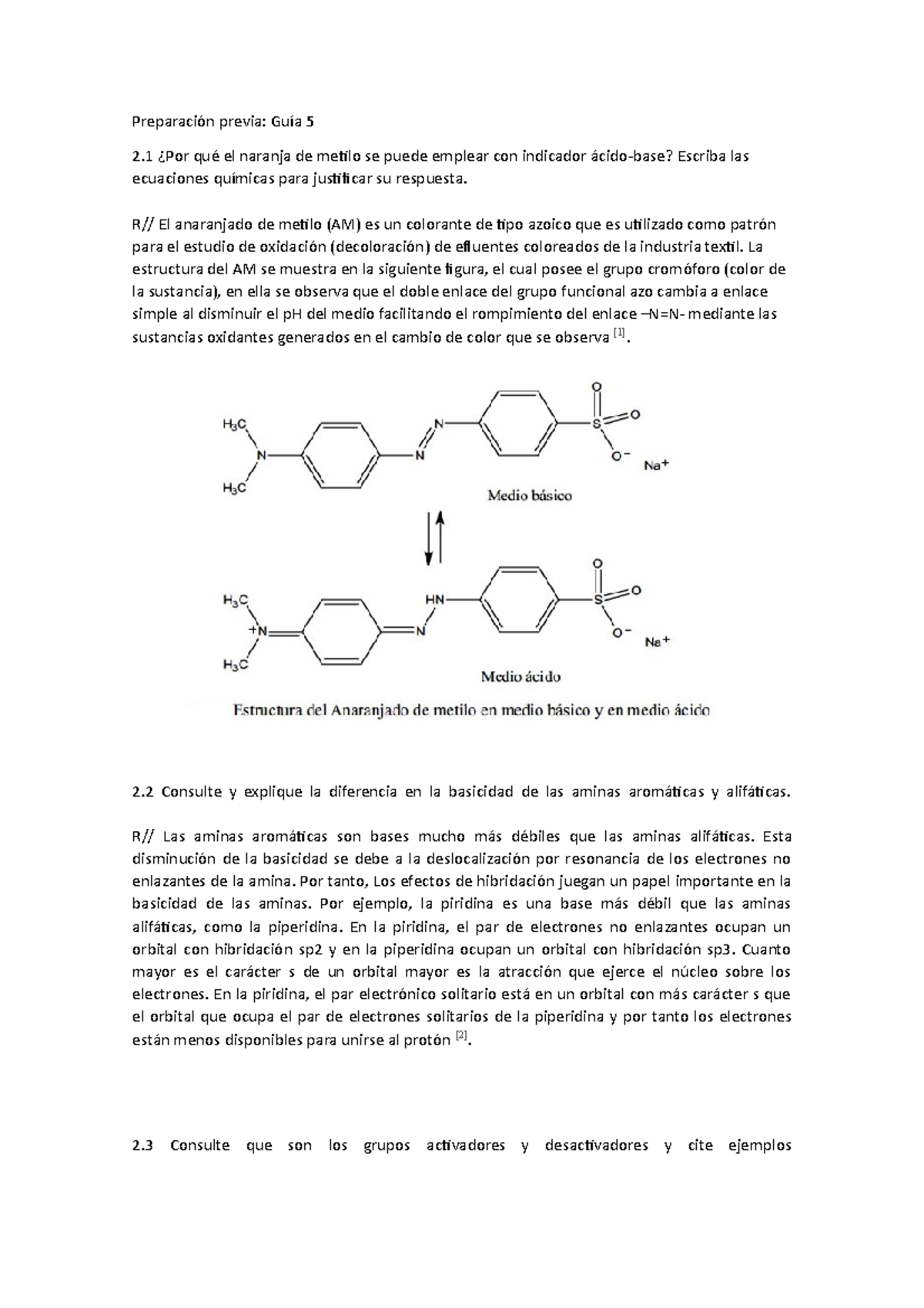 Previa 5 organica - Estructura y reacción de naranja de metilo ...