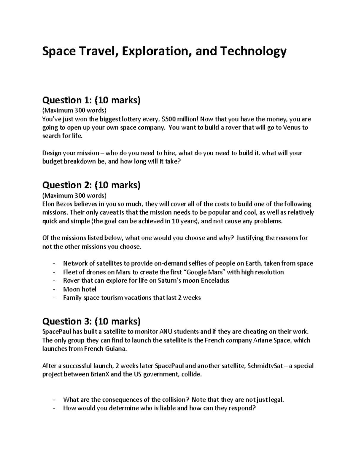 ASTR1003 - Semester 2 2022 Space Homework v1 - Space Travel ...