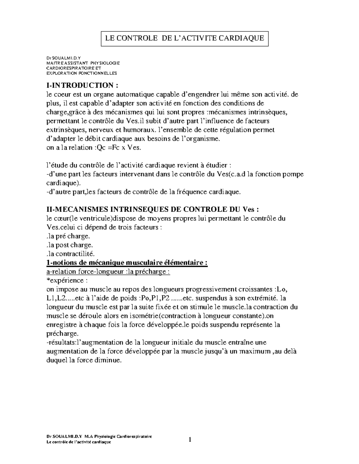 C2 controle de l'activité cardiaque - Dr SOUALMI.D M Physiologie ...
