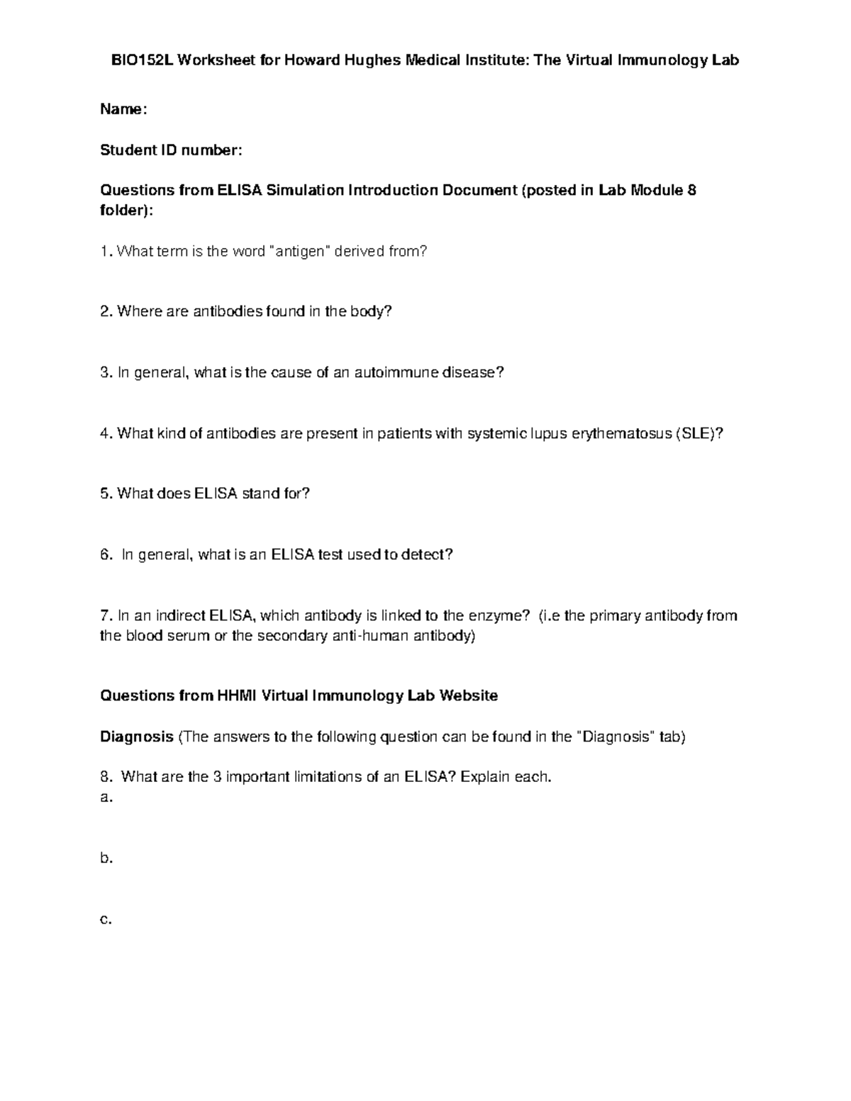 HHMI Virtual Immunology Lab Worksheet BIO152L Spring 2021 BIO152L