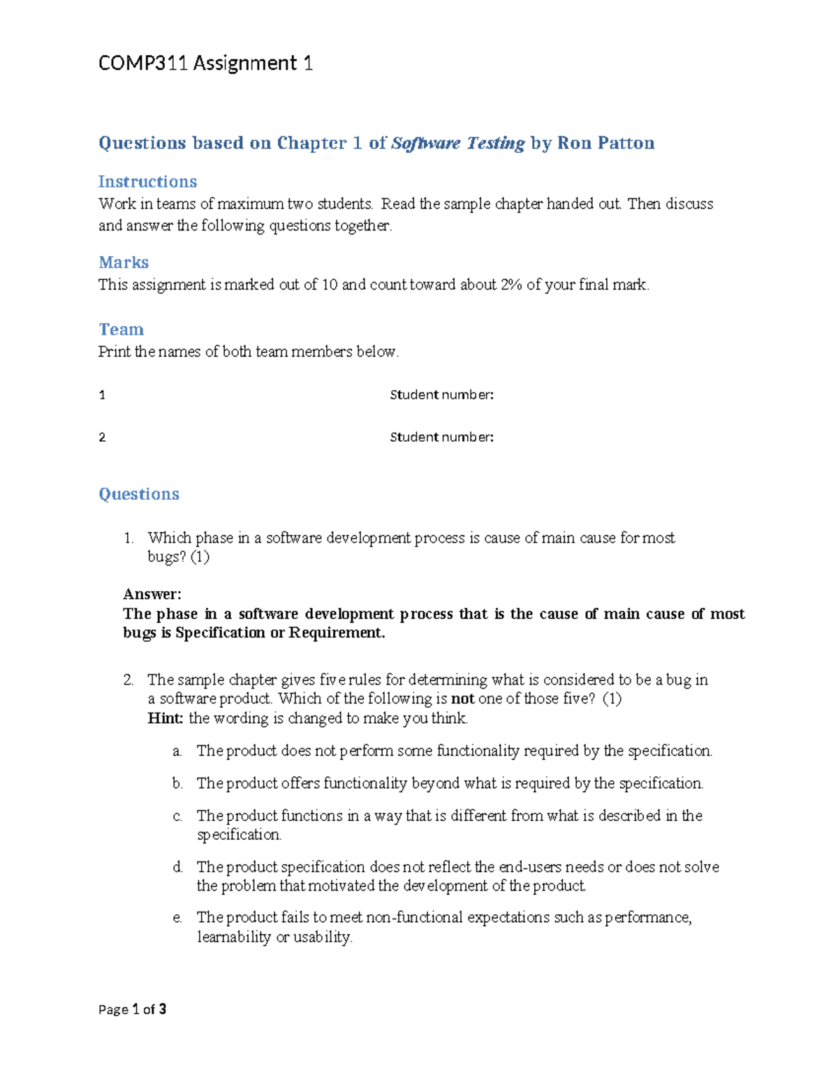 COMP311Asign 1 - Assignment 1 - Software Testing (A+) - COMP311 ...