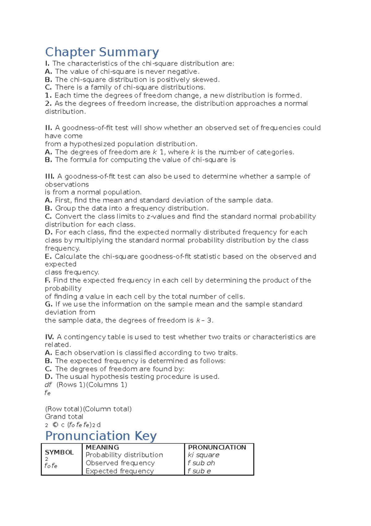 Nonparametric Methods Goodness Of Fit Tests Chapter Summary I The