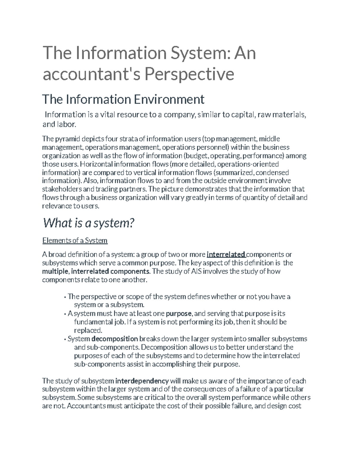 AC 2104 Chap 1 Notes - The Information System: An accountant's ...