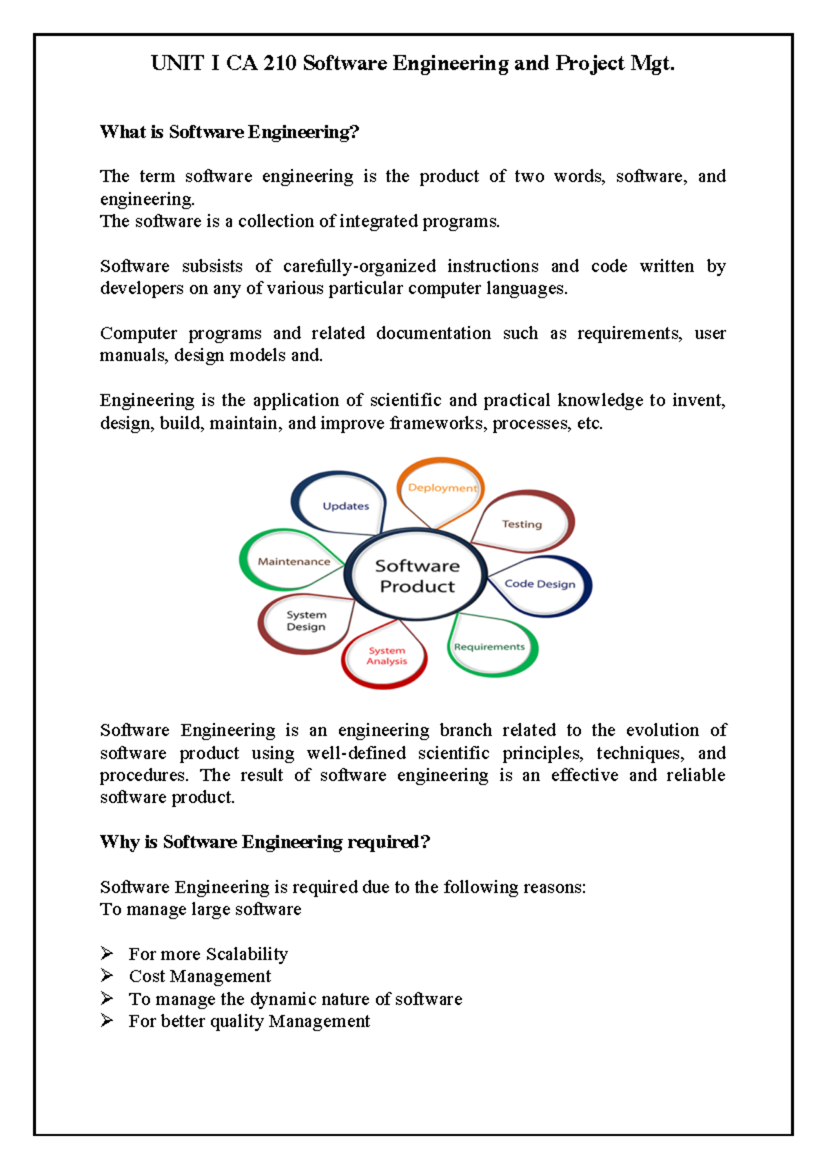 UNIT - 1 CA 210 Software Engineering and Project Mgt - What is Software ...