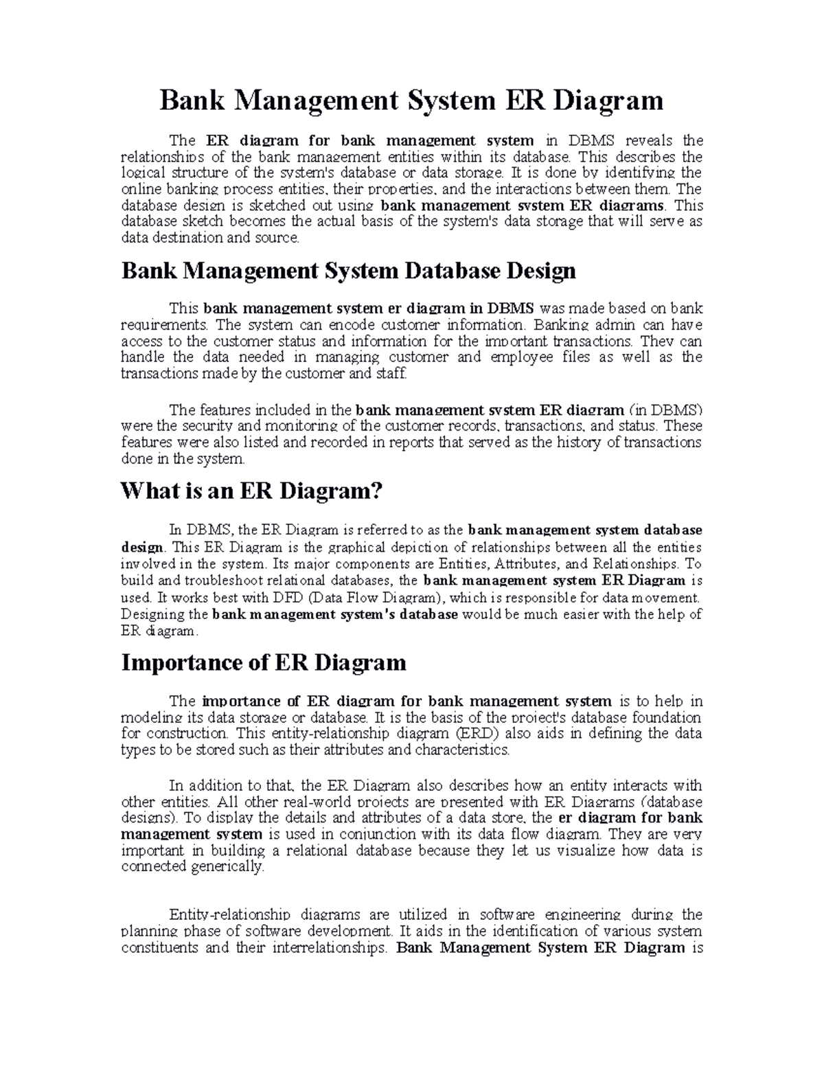 Bank Management System ER Diagram Pdf - Bank Management System ER ...