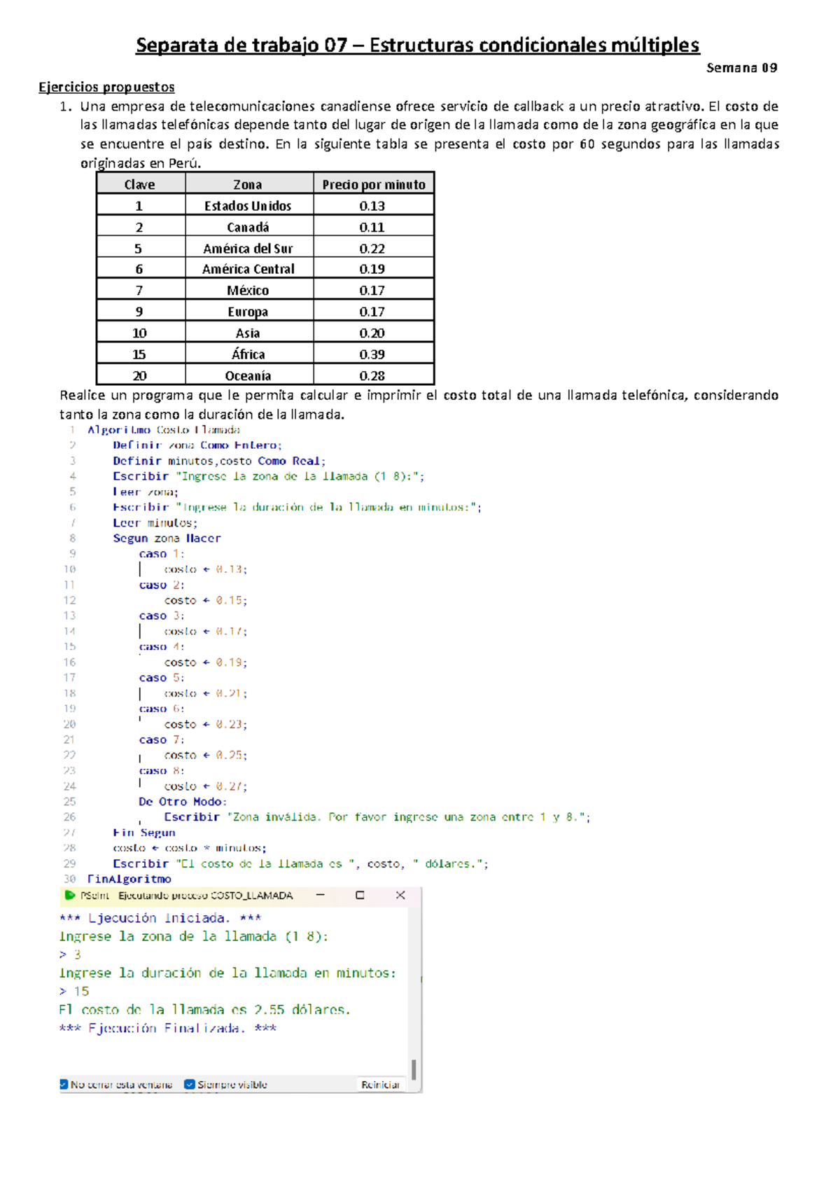 S09.s1 - Resolver ejercicios - Separata de trabajo 07 – Estructuras condicionales múltiples ...