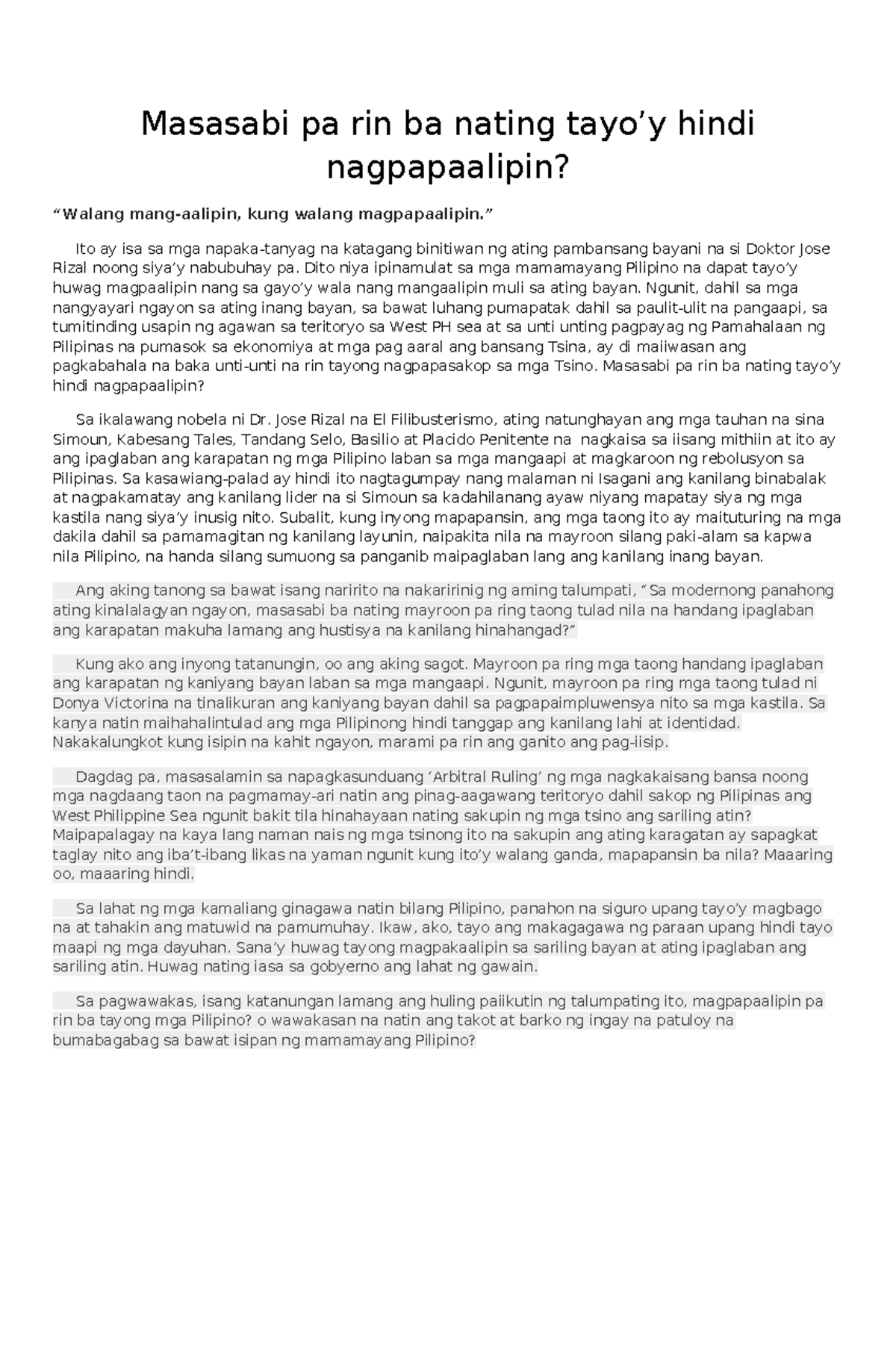 435815987 Ipaglaban Mo Aking Bayan - Masasabi pa rin ba nating tayo’y ...