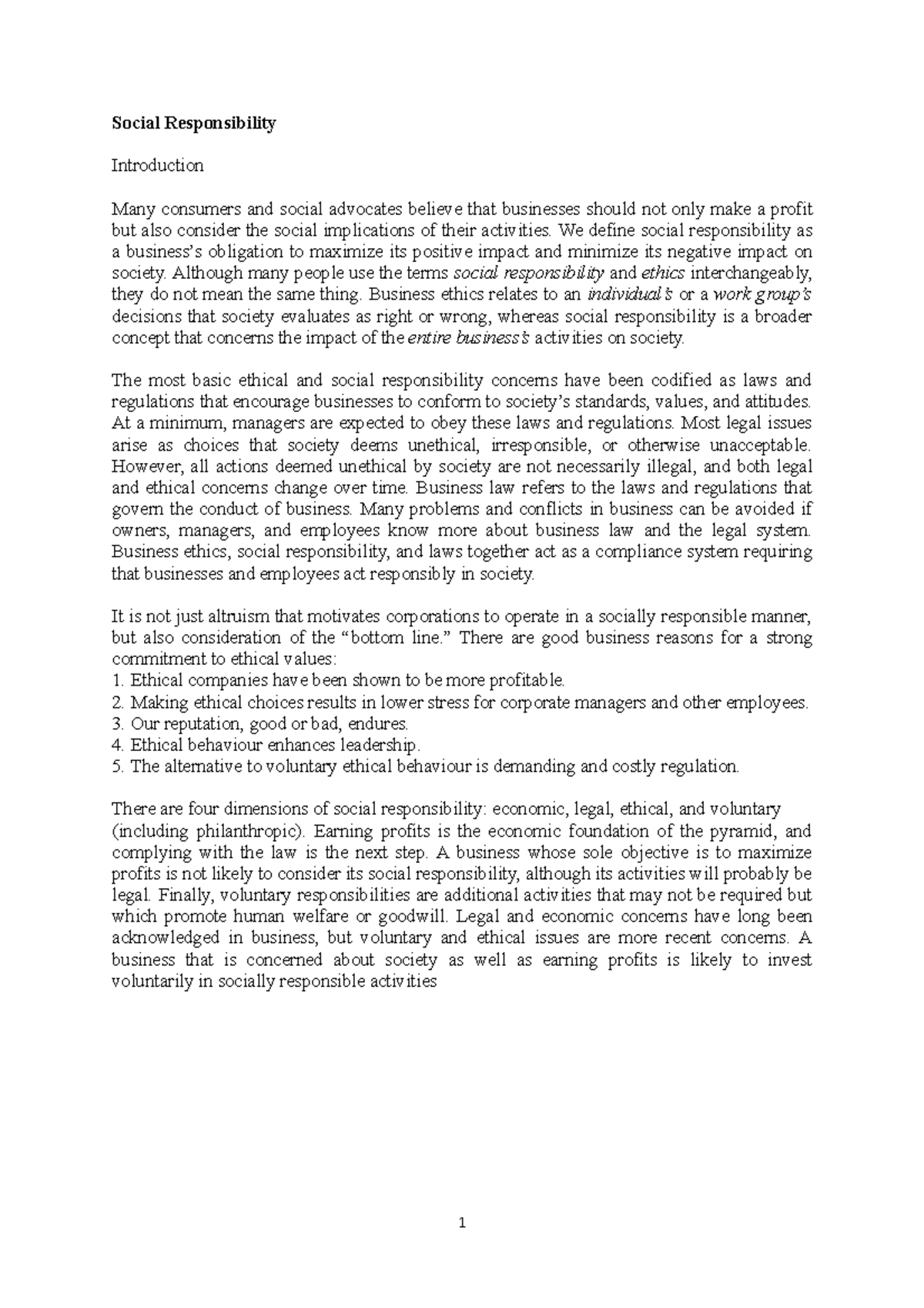 Social responsibility - Social Responsibility Introduction Many ...