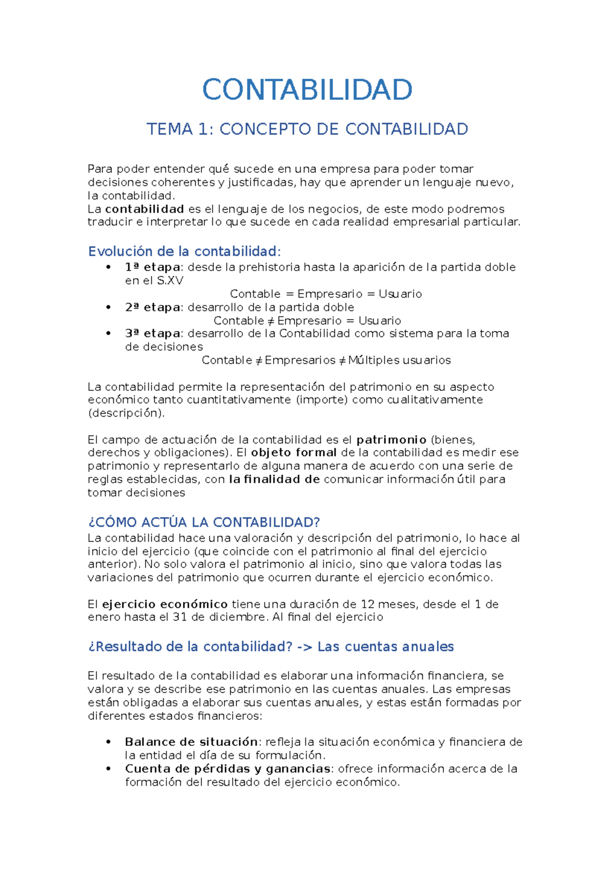 Contabilidad I - CONTABILIDAD TEMA 1: CONCEPTO DE CONTABILIDAD Para ...