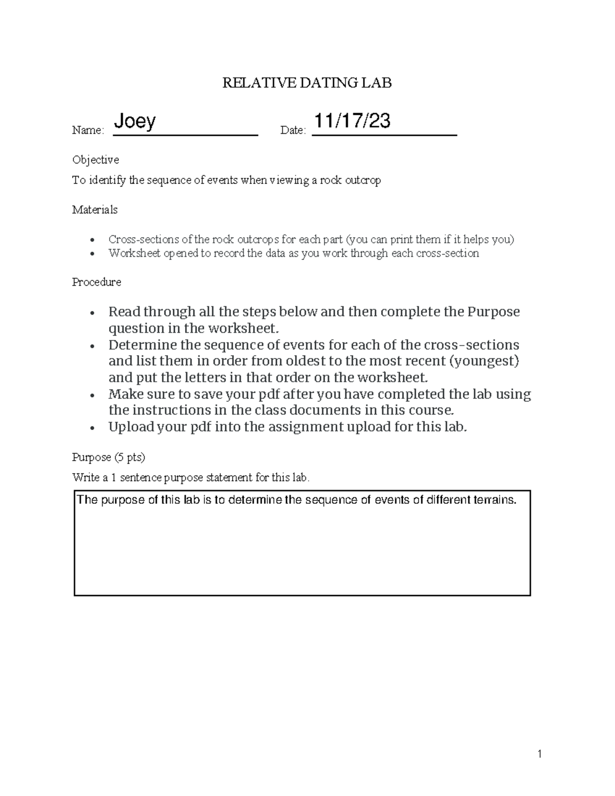 Relative+dating+lab+worksheet - RELATIVE DATING LAB Name: Date ...