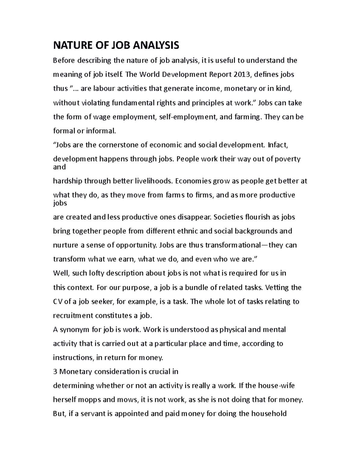 Nature OF JOB Analysis notes - NATURE OF JOB ANALYSIS Before describing ...