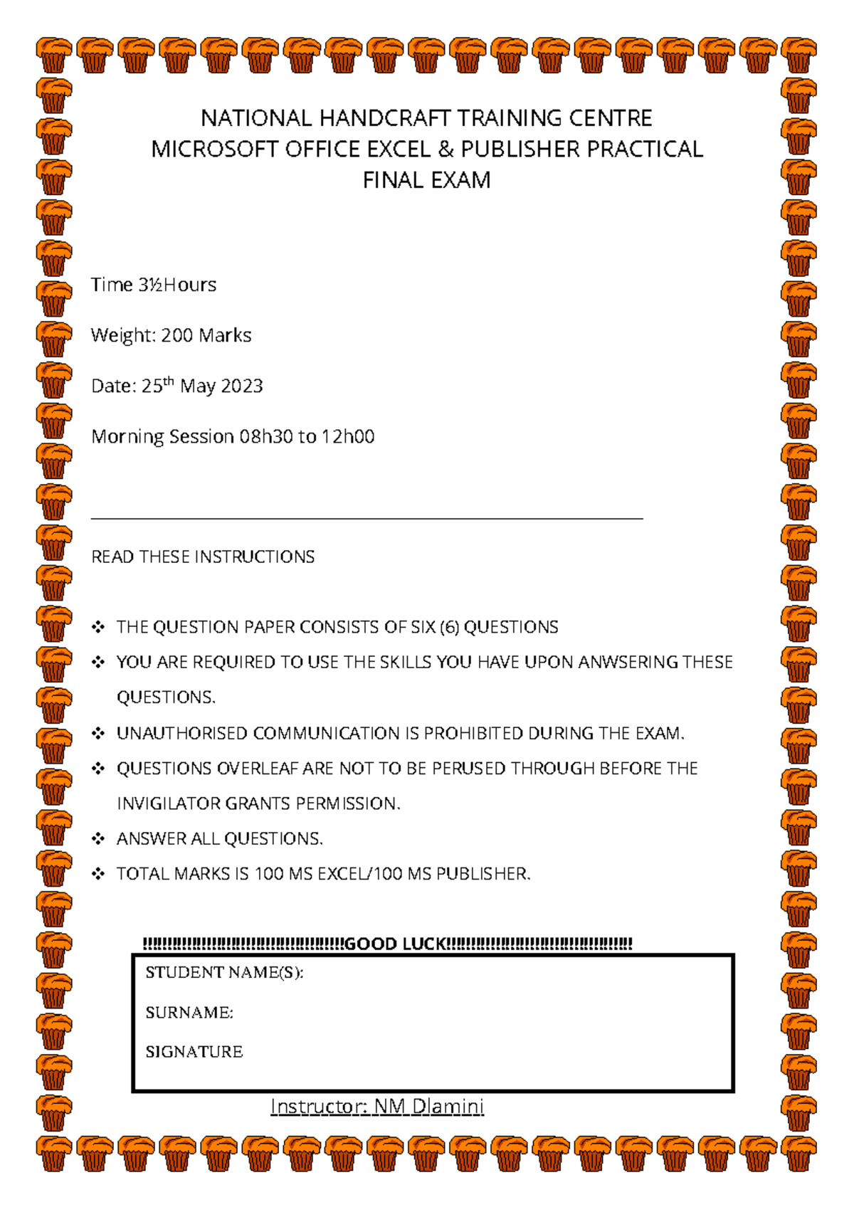 Microsoft Office Excel & Publisher Examination - NATIONAL HANDCRAFT ...