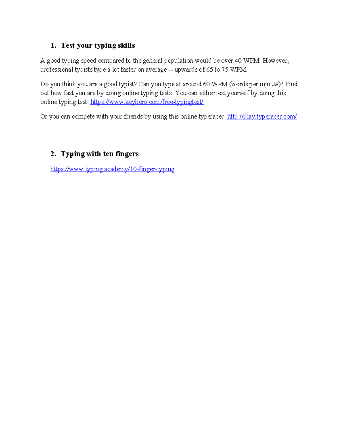 (PCO IT) Tut1 Typing - PCO - 1. Test your typing skills A good typing ...