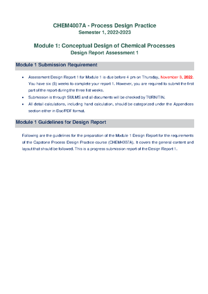 Detailed Engineering Design mod 2-4 - Process Design Practice CHEM4007A ...