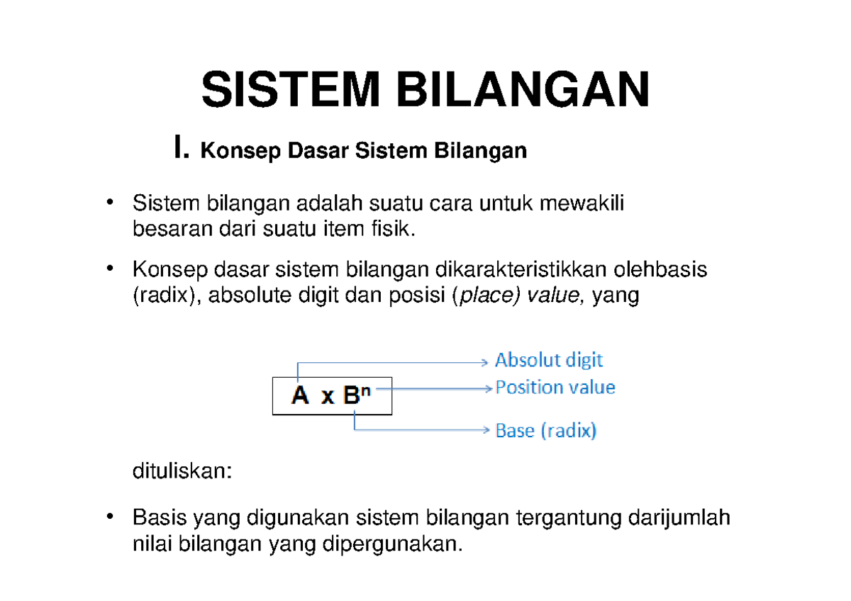Sistem Bilangan - SISTEM BILANGAN I. Konsep Dasar Sistem Bilangan • Sistem bilangan adalah suatu ...