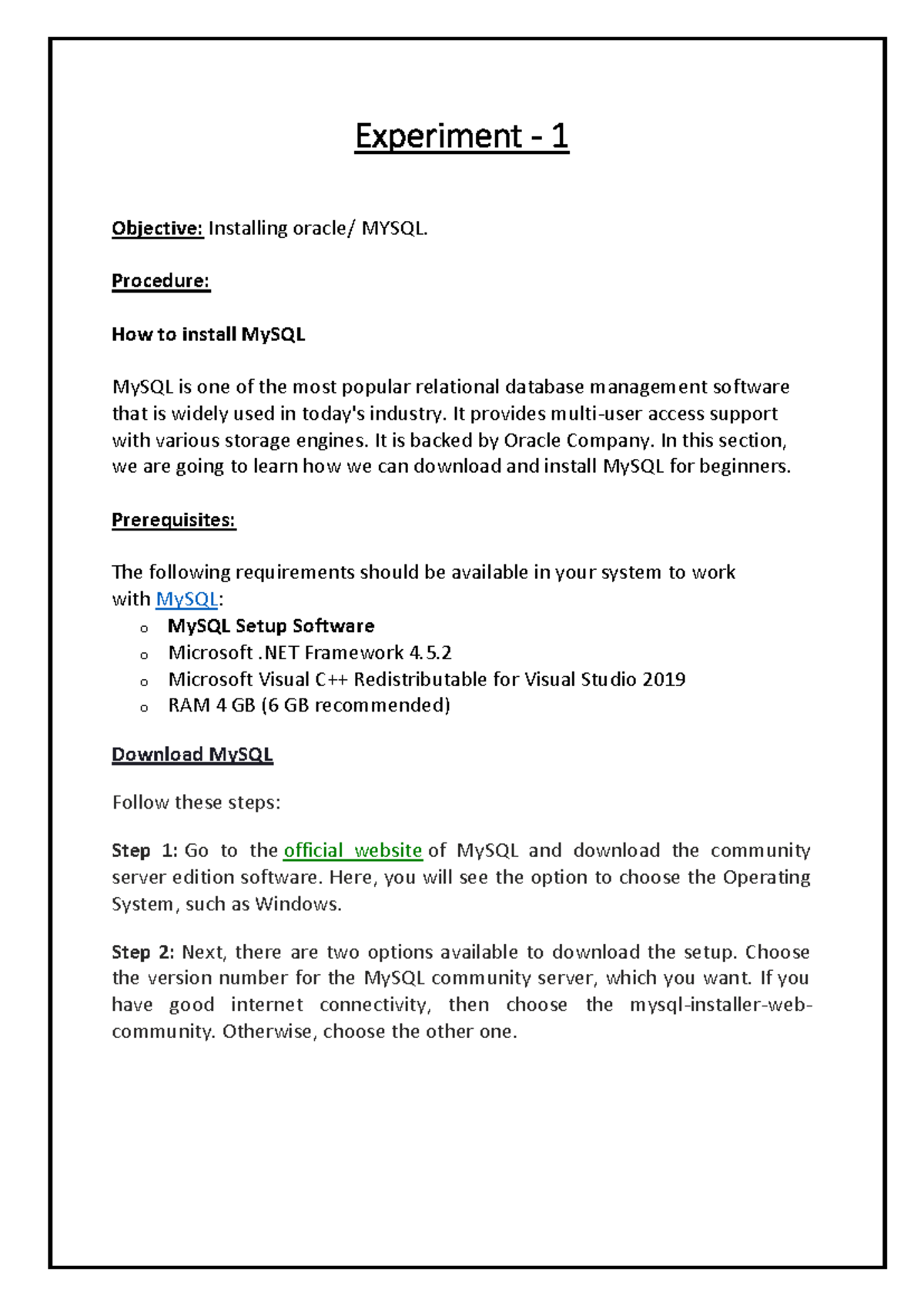 Dbms Exp1 Dbms Lab Experiment No 1 Experiment 1 Objective