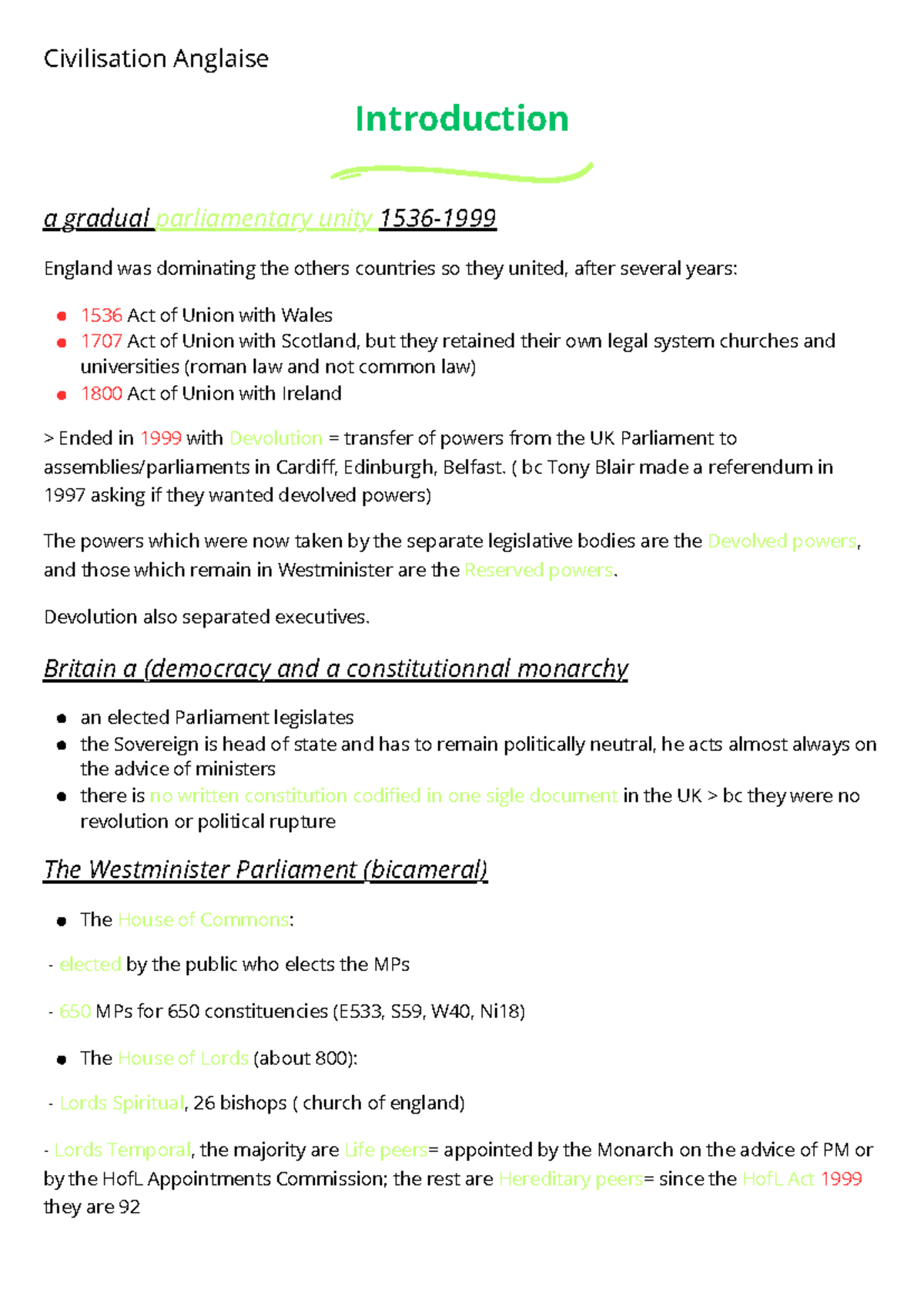 Fiches révision - Civilisation Anglaise Introduction a gradual ...
