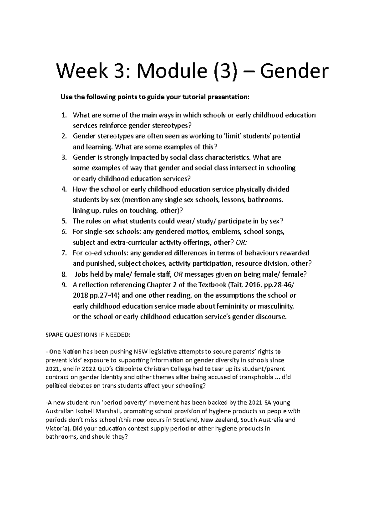 EDST Tutorial Assessment Questions - Week 3: Module (3) – Gender Use ...