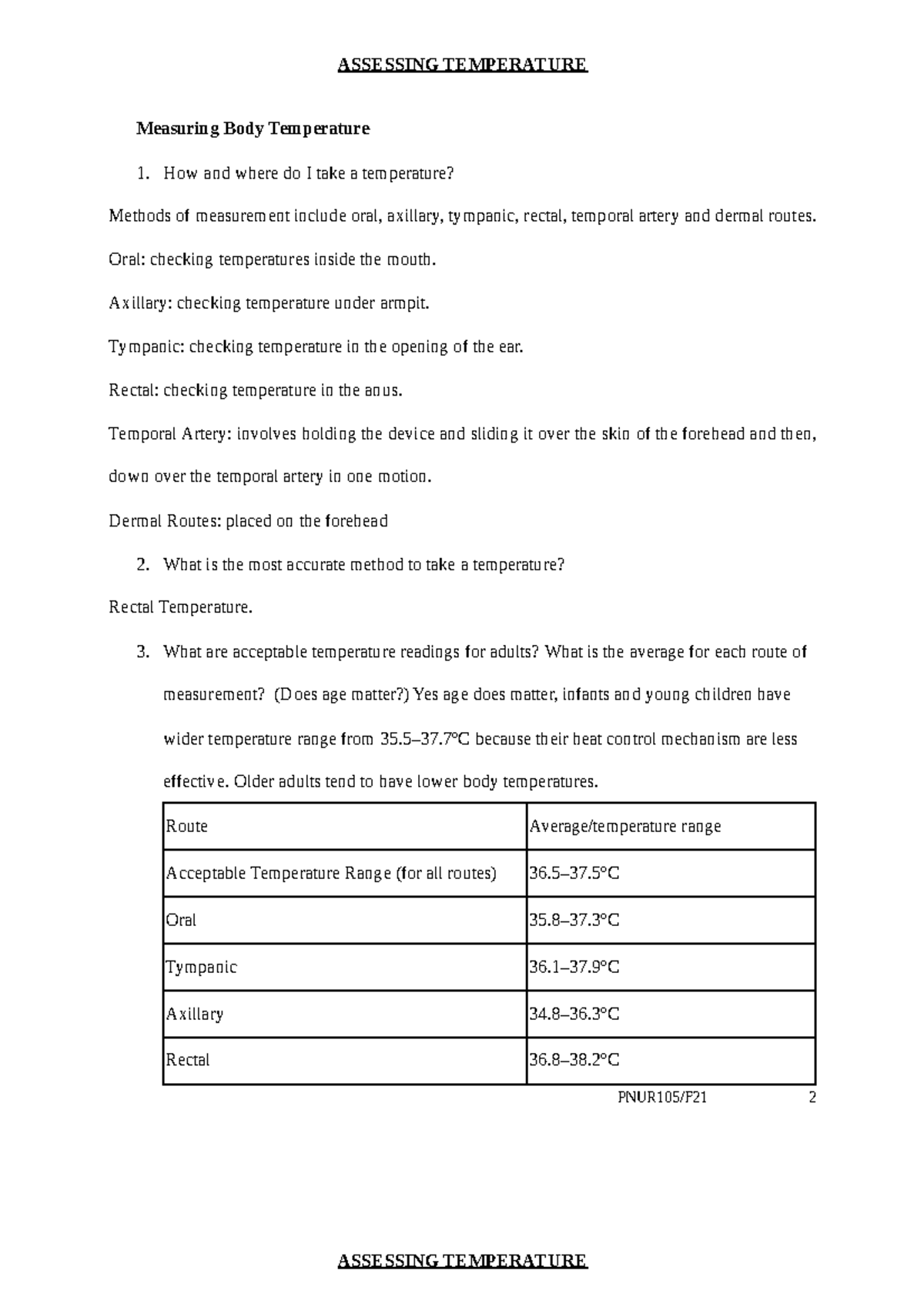 Prelab Week 3 Assessing Temperature - ASSESSING TEMPERATURE Measuring ...
