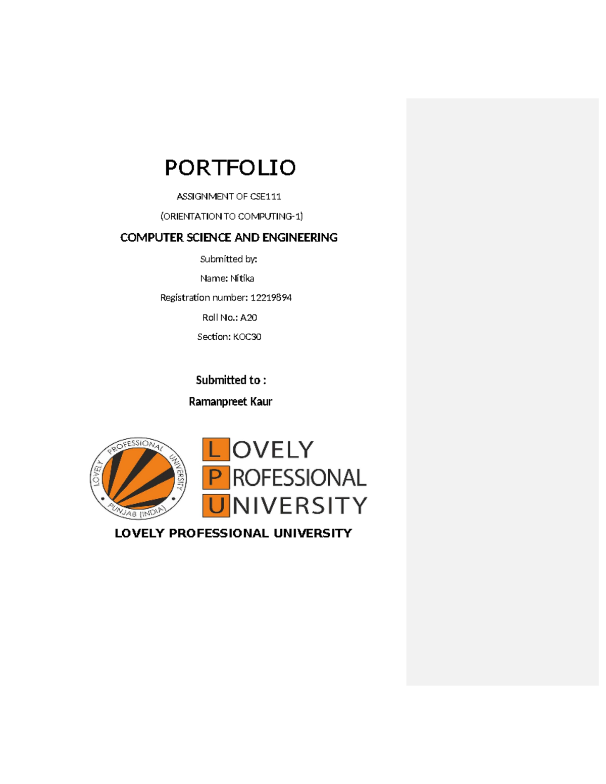 Ca3 Sample Template Portfolio Assignment Of Cse Orientation To Computing 1 Computer Science