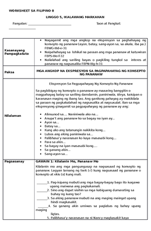WHLP Filipino 8 WEEK 2 Q2 - Weekly Home Learning Plan Week No: 2 ...