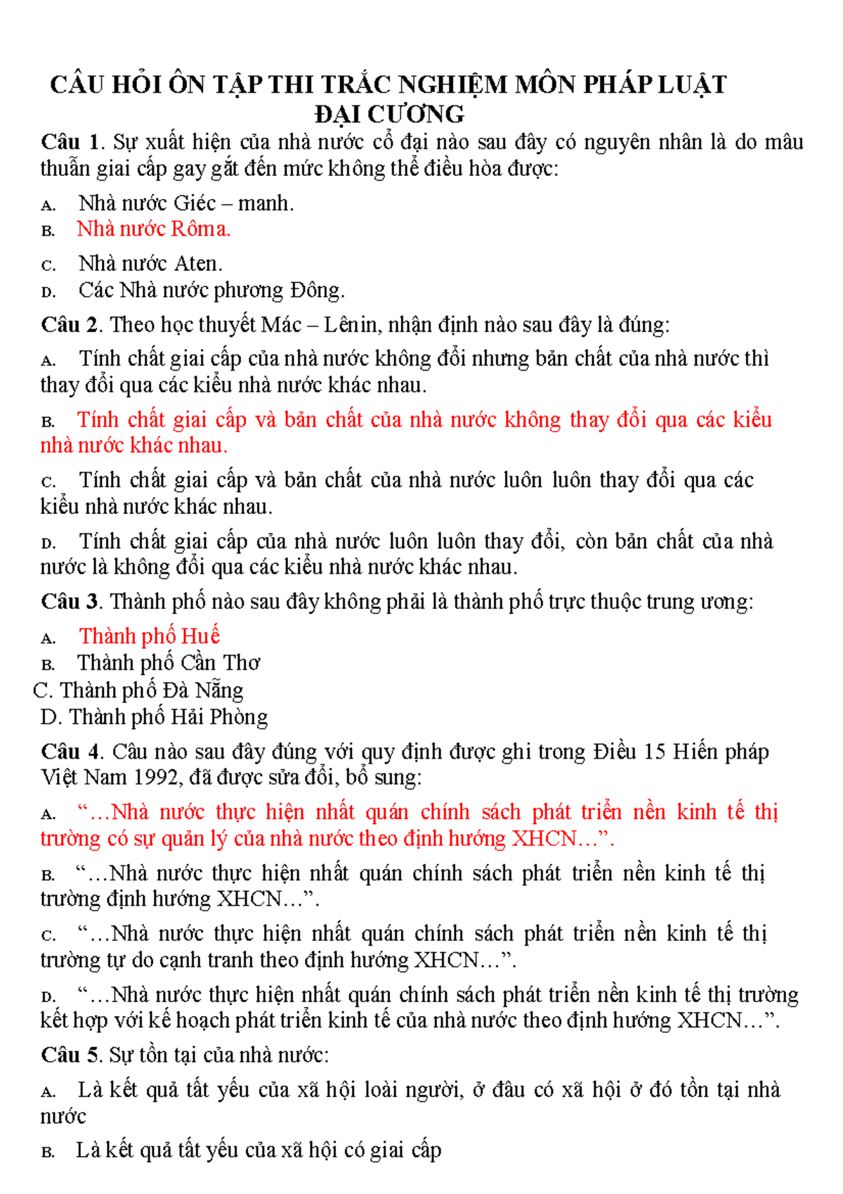 Cau hoi on tap thi trac nghiem mon phap luat dai cuong - CÂU HỎI ÔN TẬP THI TRẮC NGHIỆM MÔN PHÁP ...