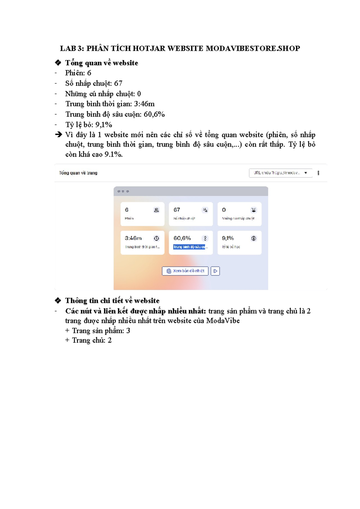 NHÓM 5 - LAB 3 - lab3 - LAB 3: PHÂN TÍCH HOTJAR WEBSITE MODAVIBESTORE Tổng quan về website Phiên ...