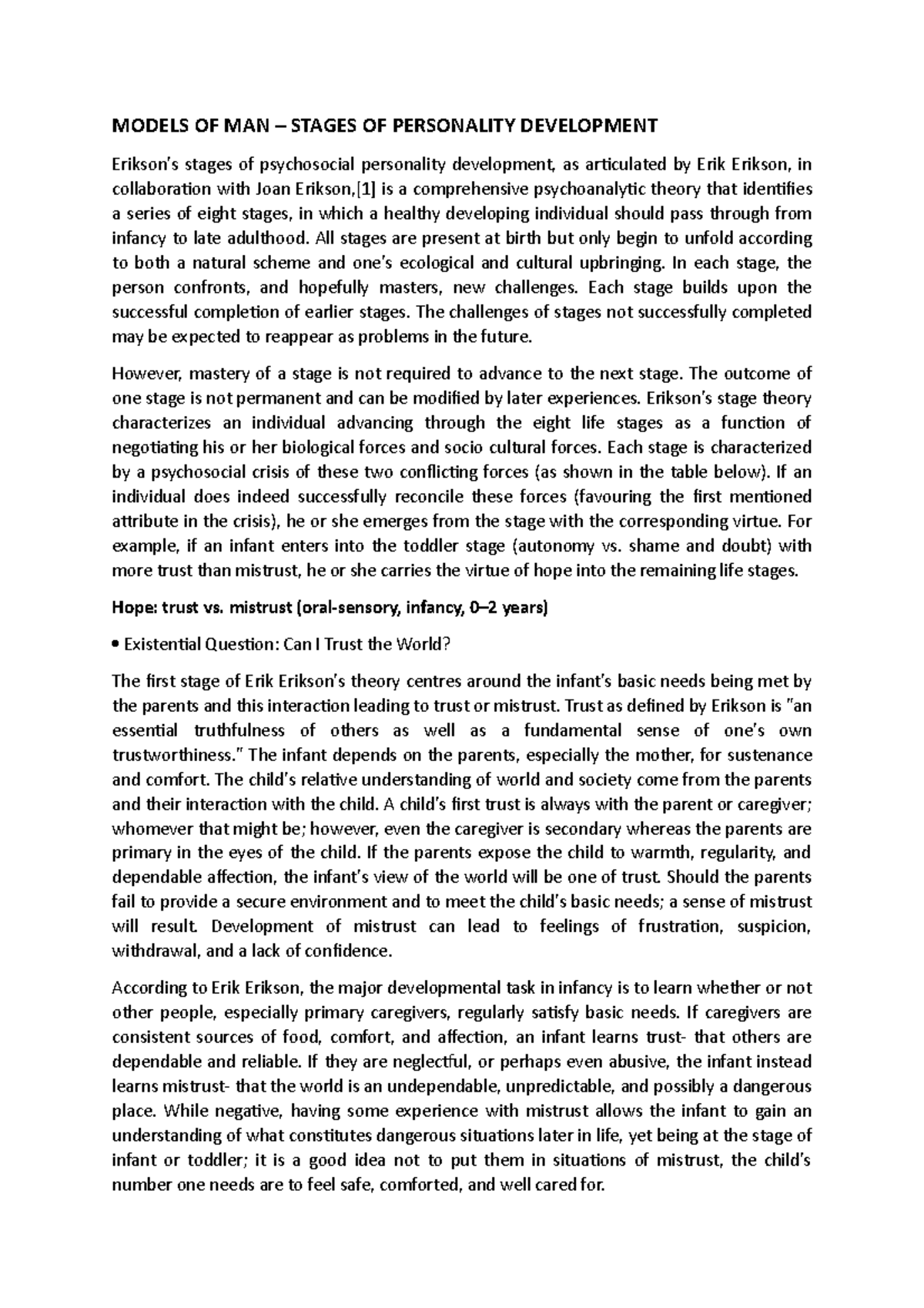 Models of man- stages of personality development - MODELS OF MAN ...