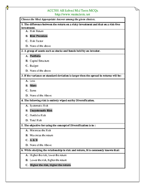 ACC501 All Solved MCQ Midterm - ACC 501 Solved MCQ'S For MID & Final ...