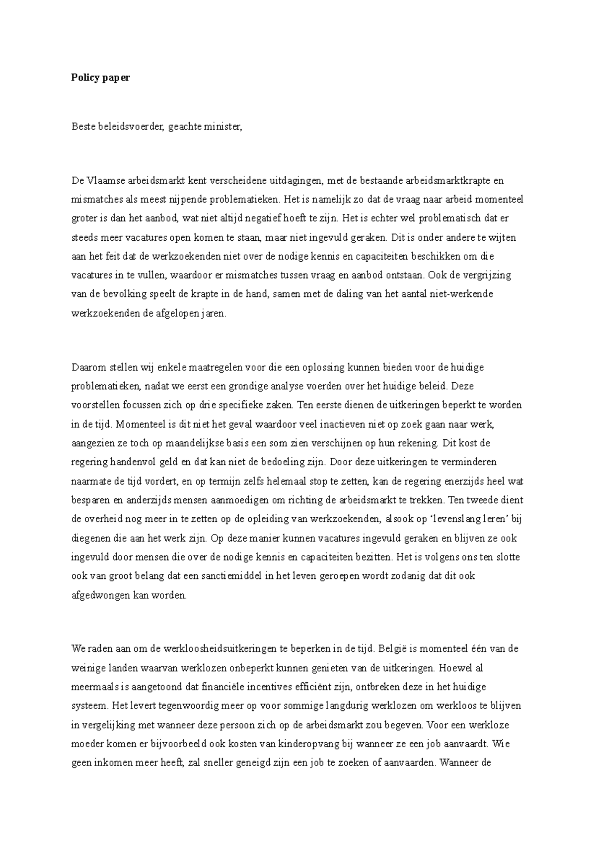 Policy paper - Policy paper Beste beleidsvoerder, geachte minister, De ...