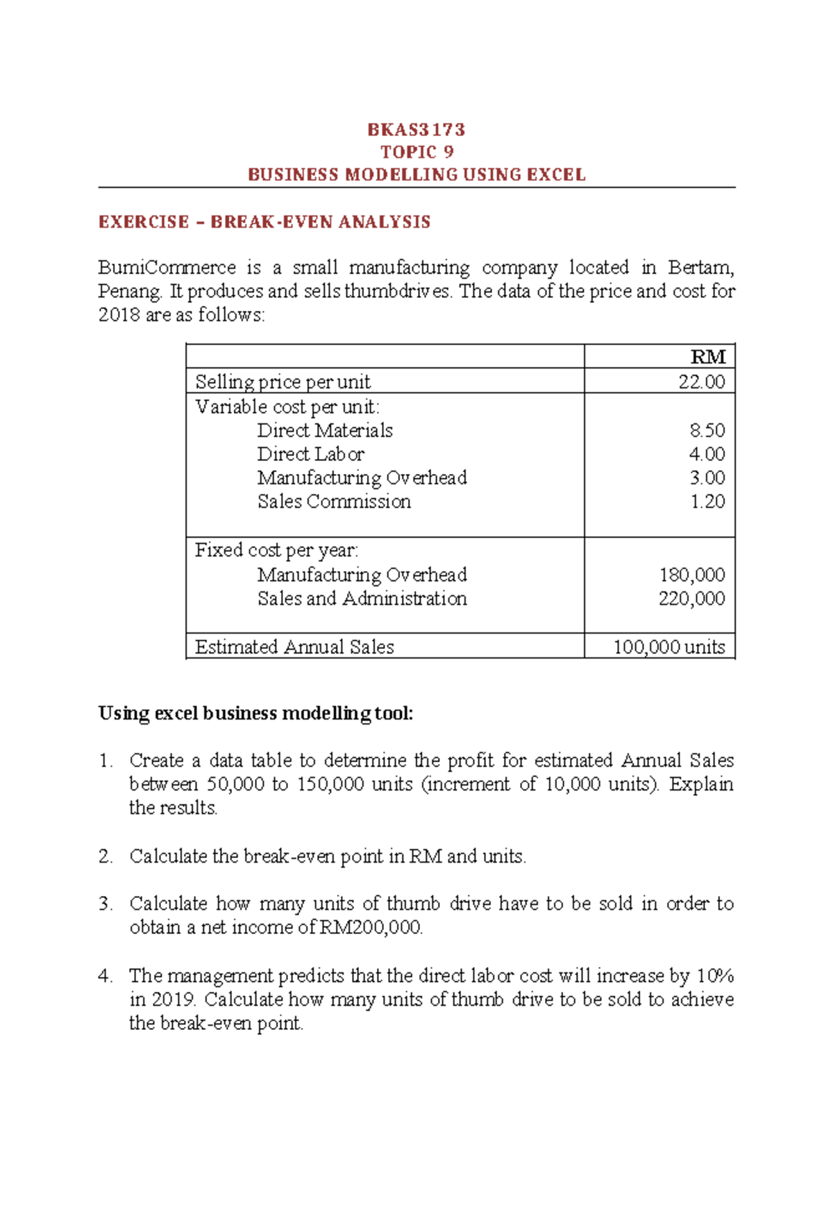 Topic 9 Business Modelling Exercise 1 Bumi Commerce - BKAS TOPIC 9 ...