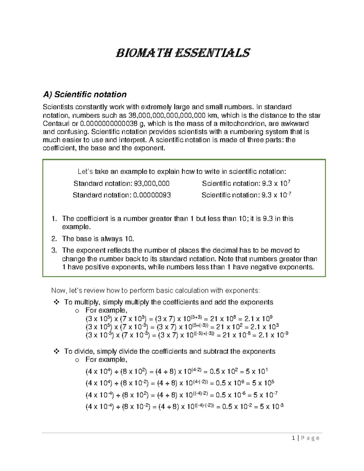 BIOMath - F2020 - bio math essentials needed for Assignment lab ...