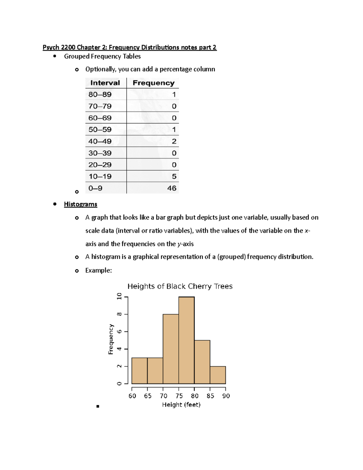 Psych 2200 Chapter 2- Frequency Distributions notes part 2 - o Example ...