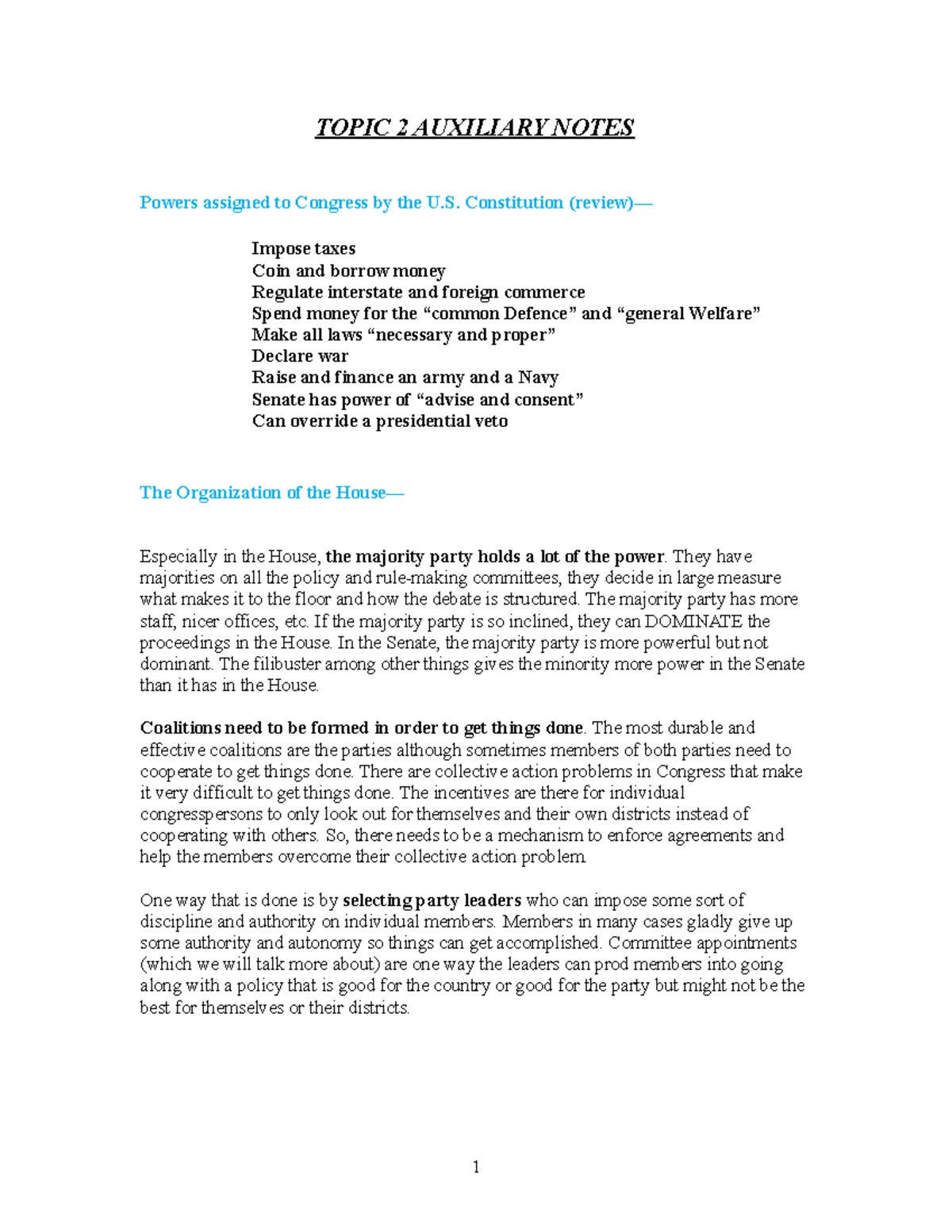 Topic 2 auxiliary notes - TOPIC 2 AUXILIARY NOTES Powers assigned to ...
