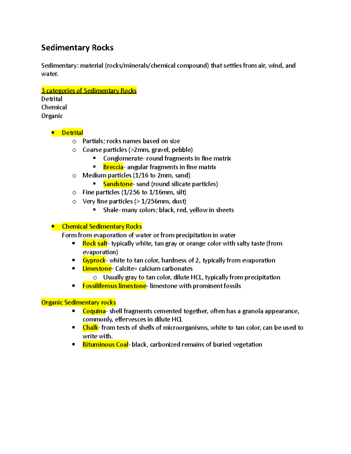 Sedimentary Rocks - Lecture notes 2 - Sedimentary Rocks Sedimentary ...