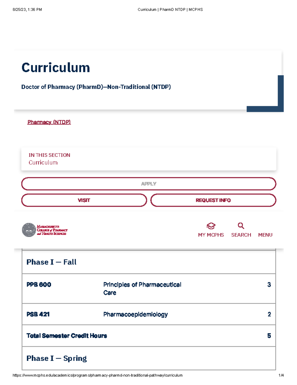 Curriculum Pharm D NTDP Mcphs - Pharmacy NTDP Curriculum Doctor of ...
