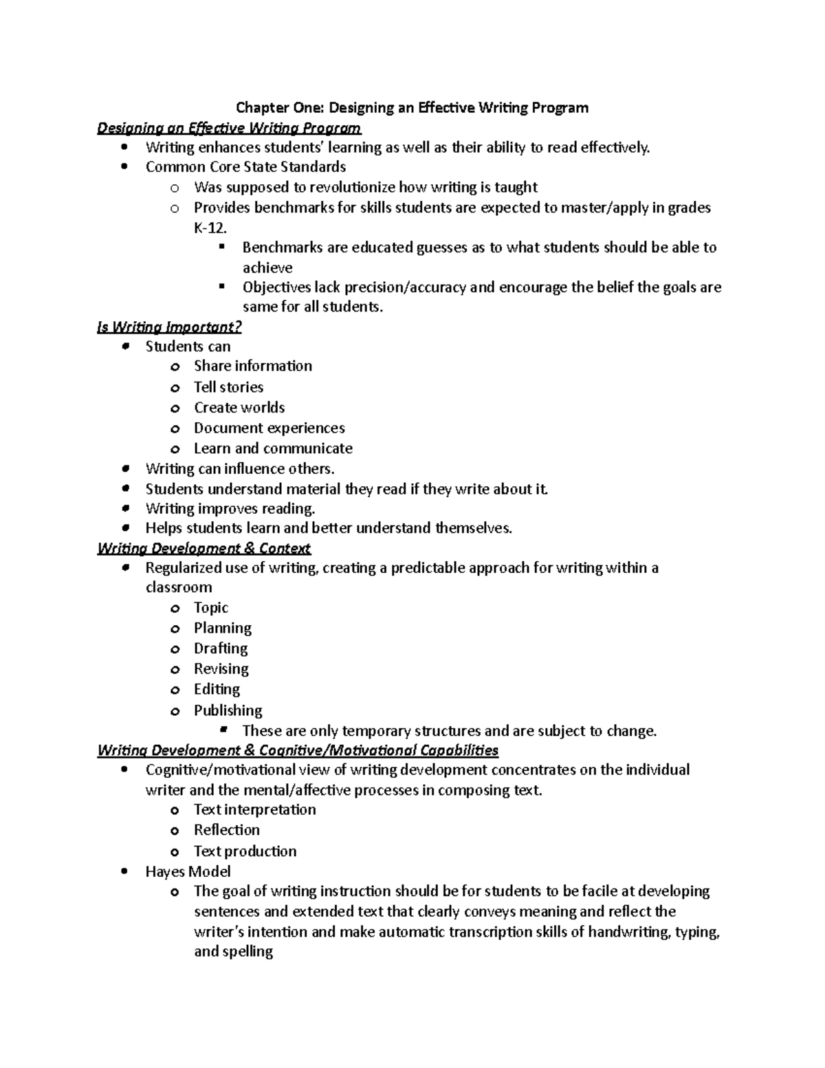 Chapter One Notes - Summaries of the Required Readings, Chrissie ...