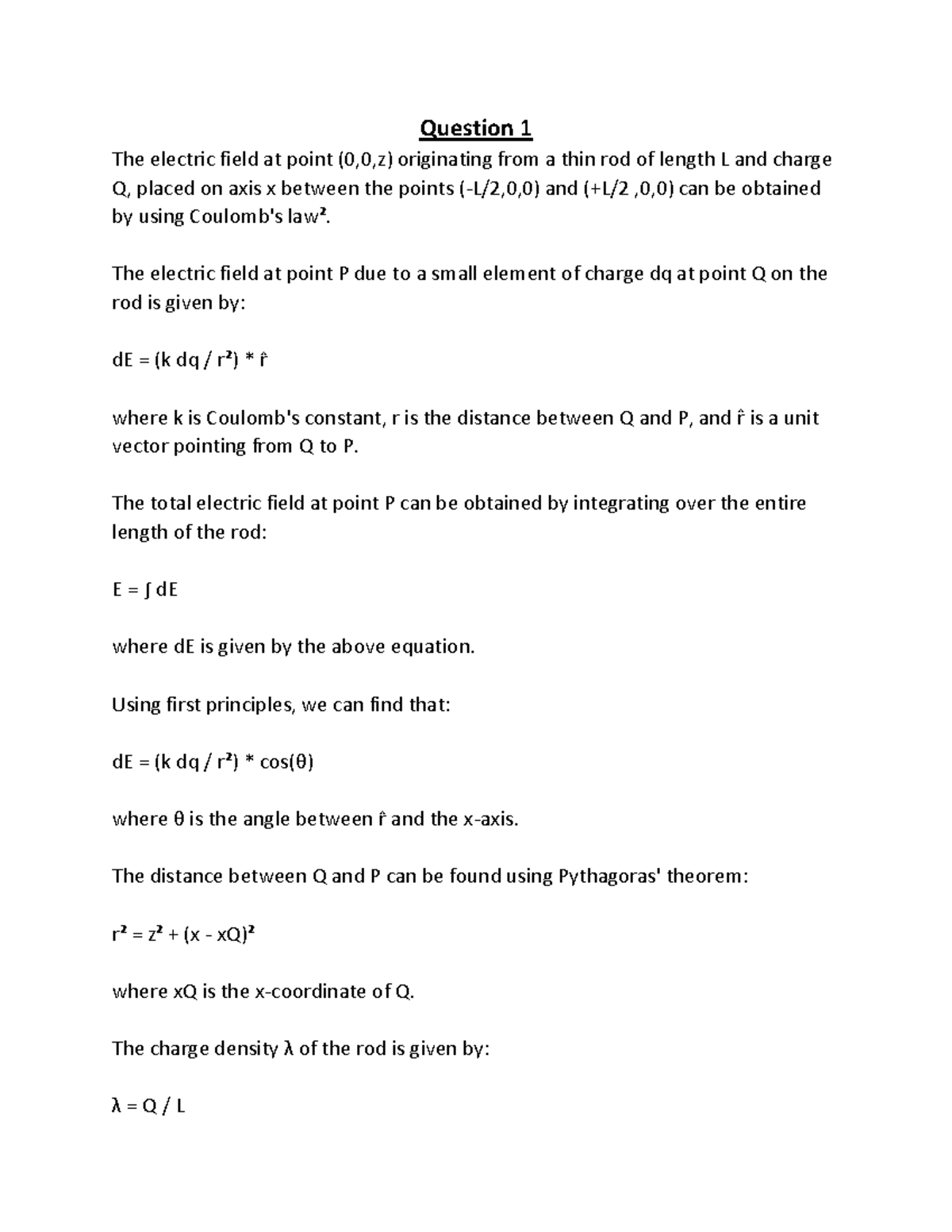 Assignemnt 5C - modern physics - Question 1 The electric field at point ...