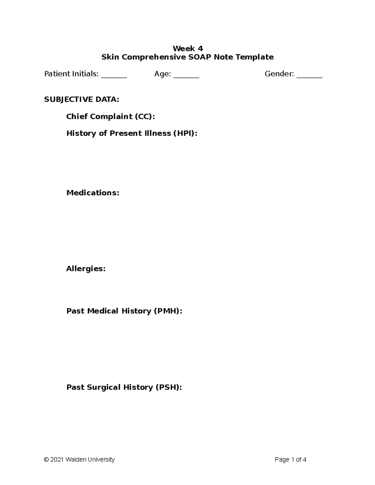 Skin Comprehensive SOAP Note Template 1100152329 - 6512c - Walden - Studocu