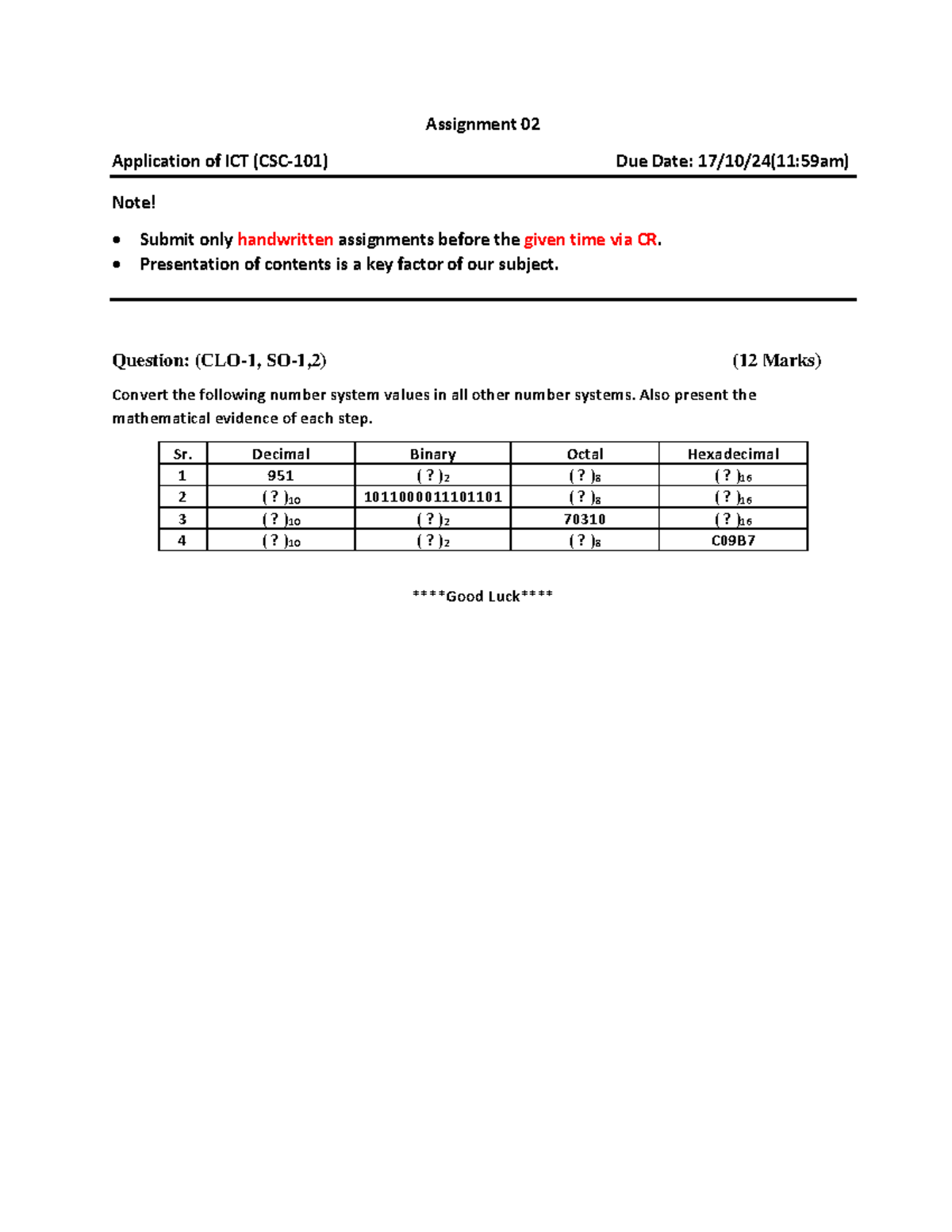 ICT Assignment 02 - Assignment 0 2 Application of ICT (CSC-101) Due ...