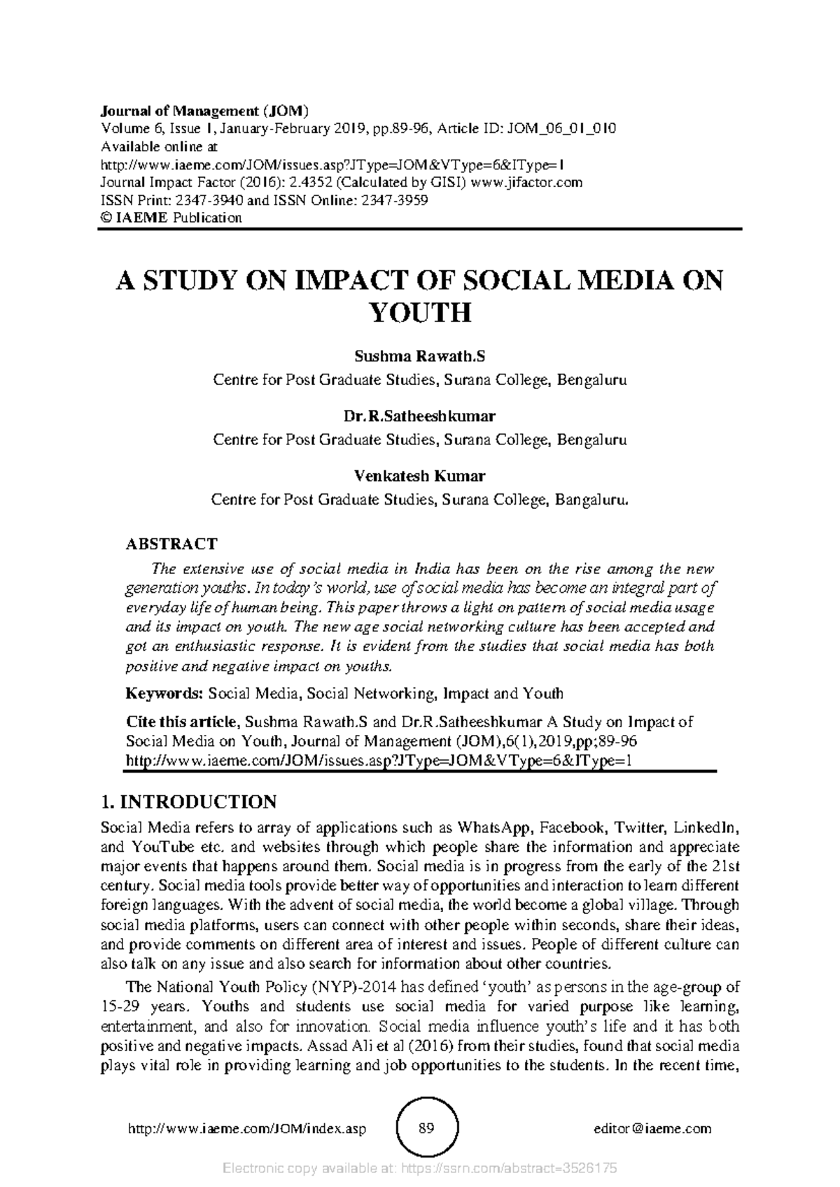 SSRN-id3526175 - iaeme/JOM/index.asp 89 editor@iaeme Journal of ...