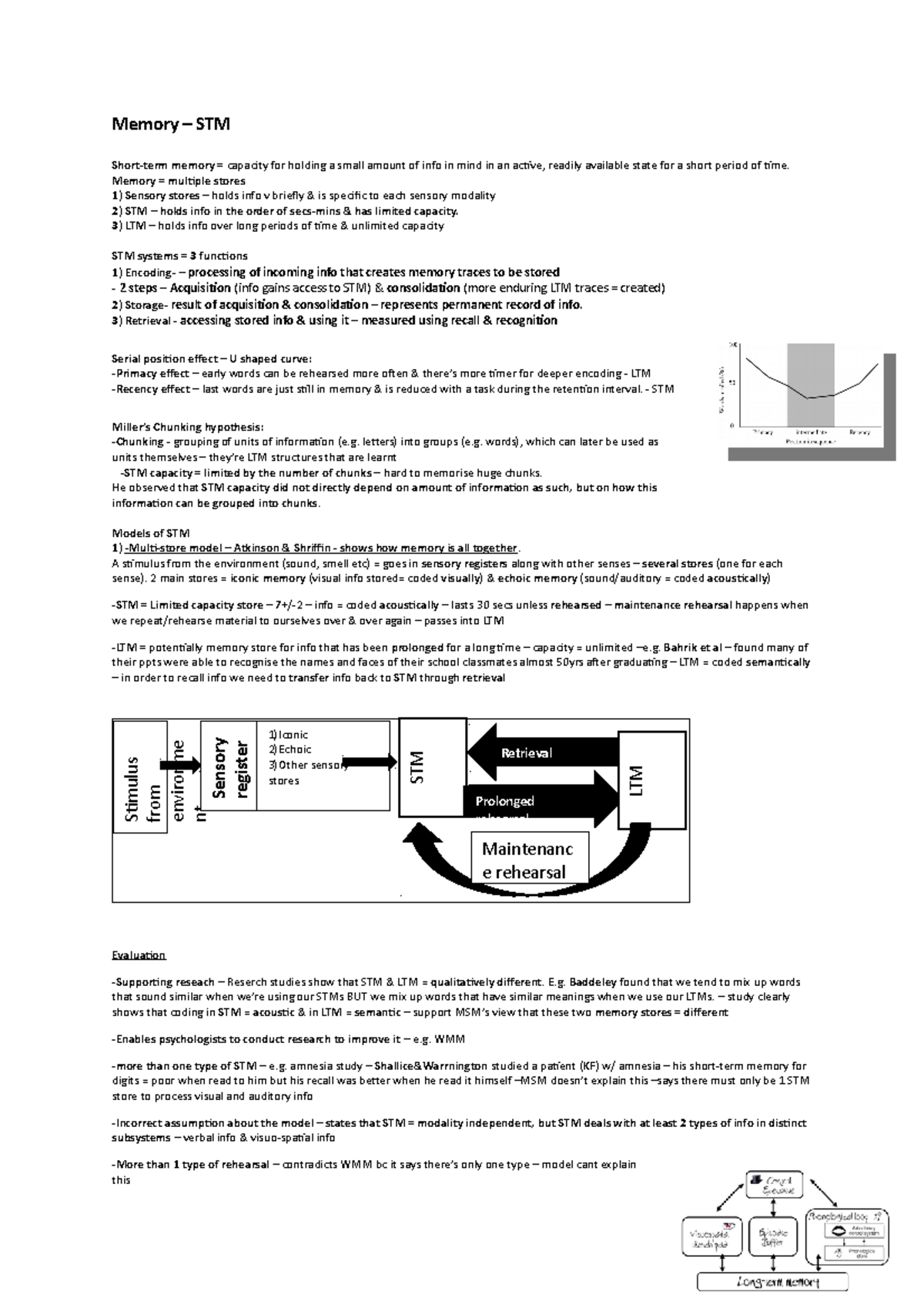 Memory - Stimulus from environment Sensory register 1)Iconic 2)Echoic 3 ...