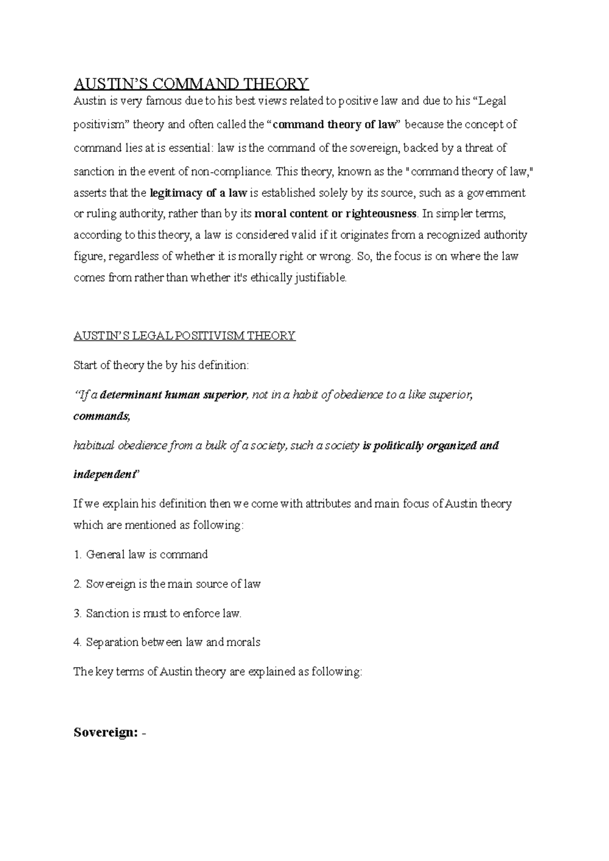 Austin theory of command 1st unit - AUSTIN’S COMMAND THEORY Austin is ...