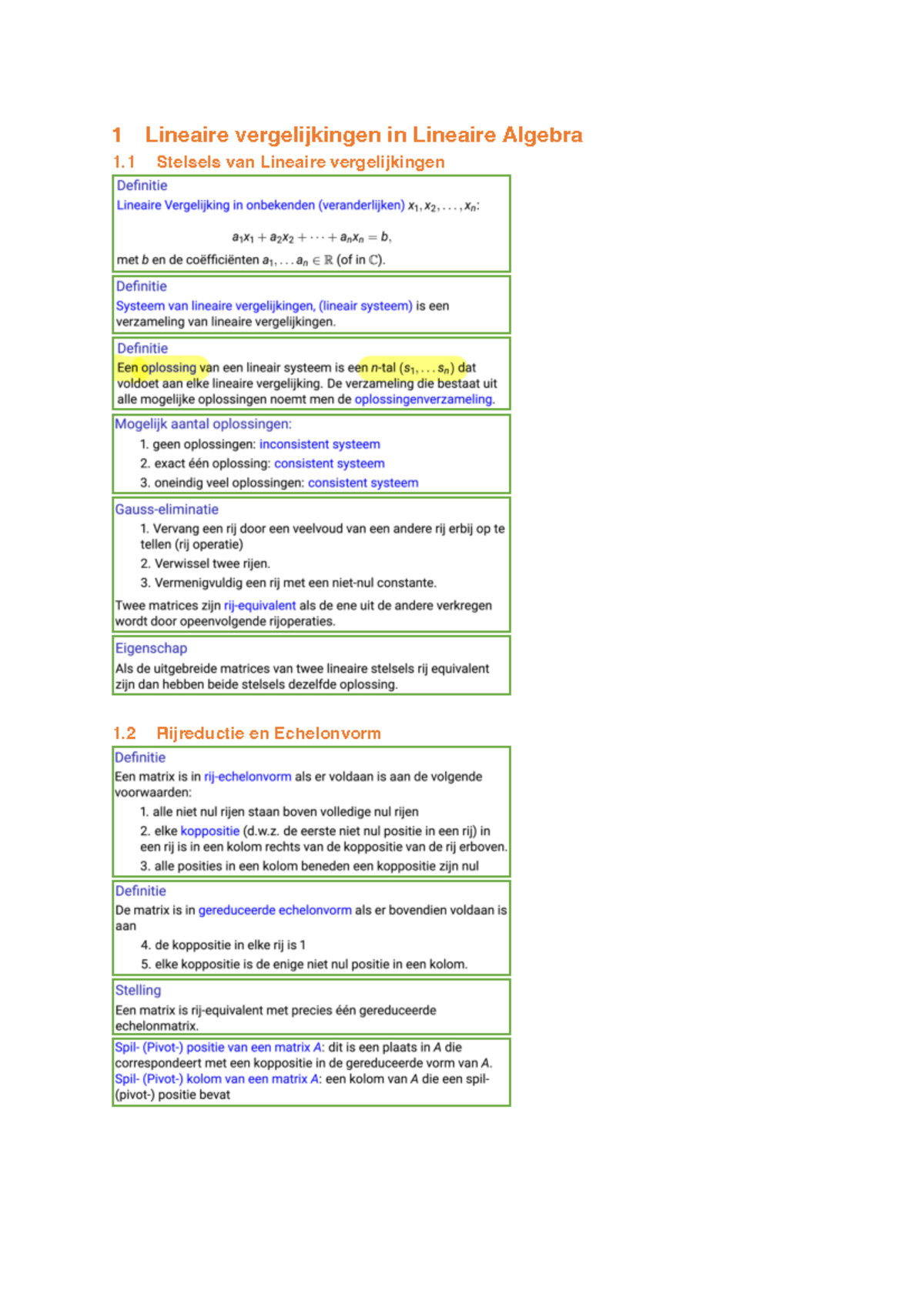 Lin Alg SMV Definities en Stellingen - De Beule - 1 Lineaire vergelijkingen in Lineaire Algebra ...