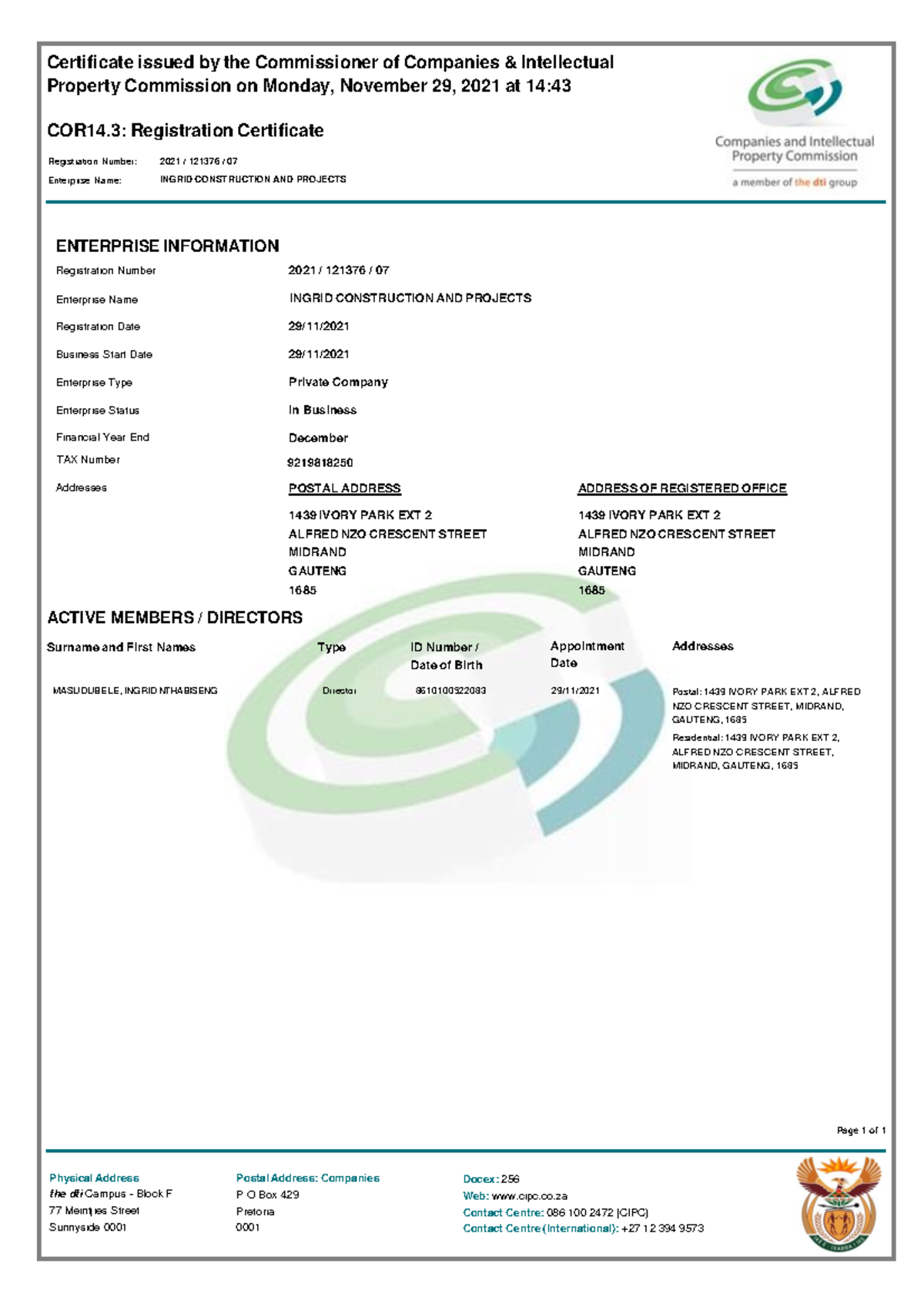COR14 3 1 Ingrid Certificate Issued By The Commissioner Of cor14-3-1-ingrid-certificate-issued-by-the-commissioner-of