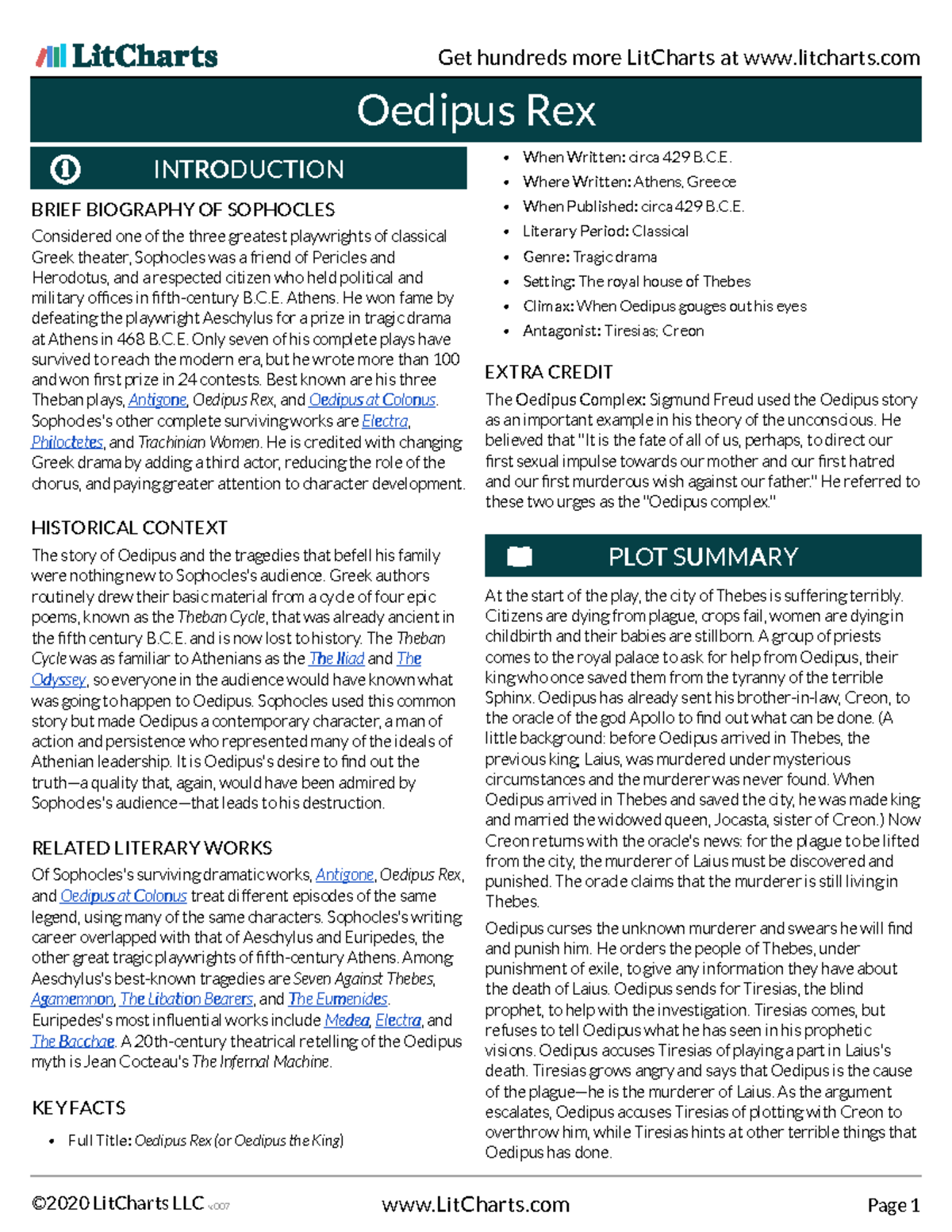 Oedipus-Rex-Lit Chart - Oedipus Rex BRIEF BIOGRAPHY OF SOPHOCLES ...