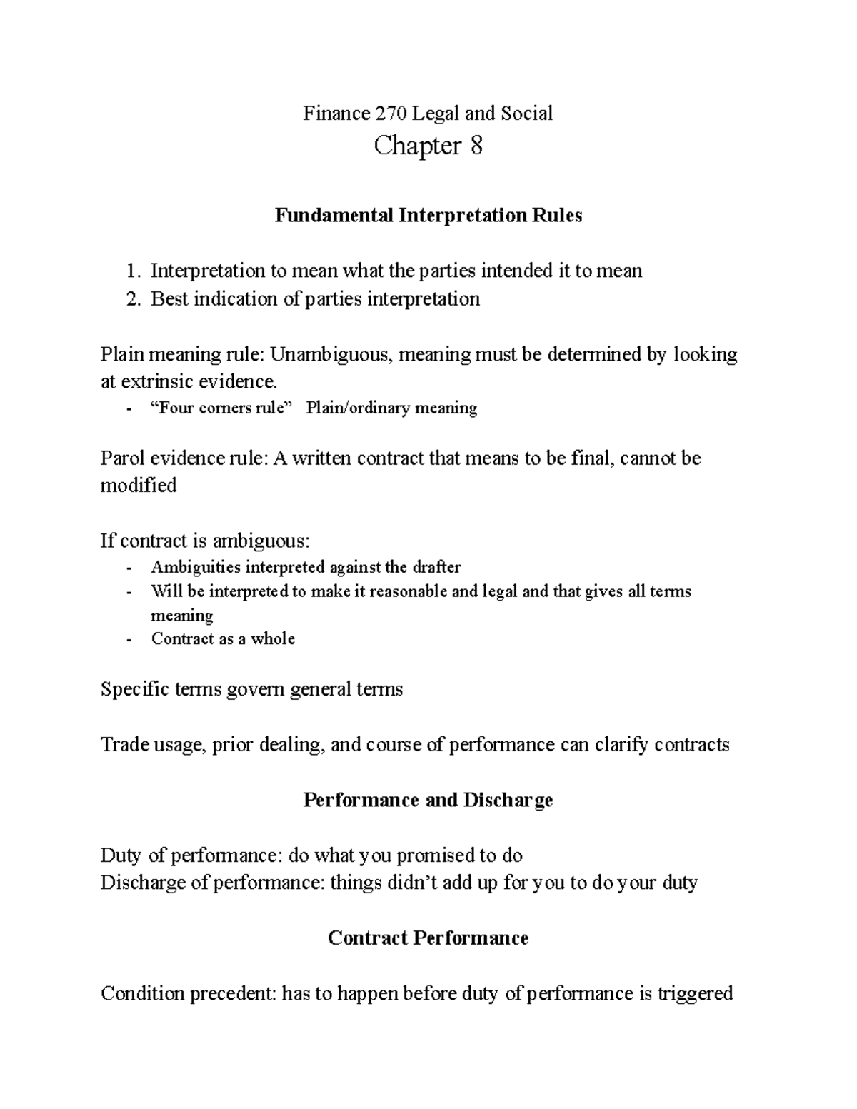 Finance 270 Chapter 8 - Finance 270 Legal and Social Chapter 8 Fundamental Interpretation Rules ...