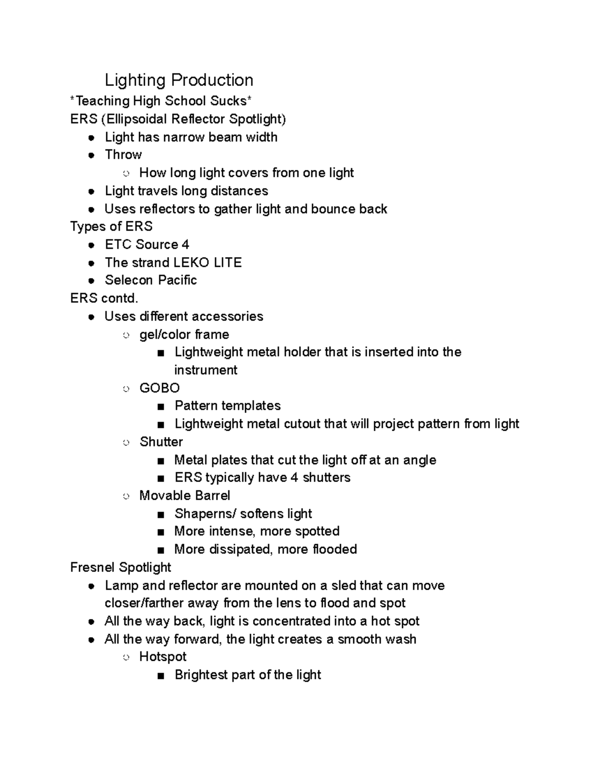 Lighting Production - Different Lights and how they work - Lighting ...