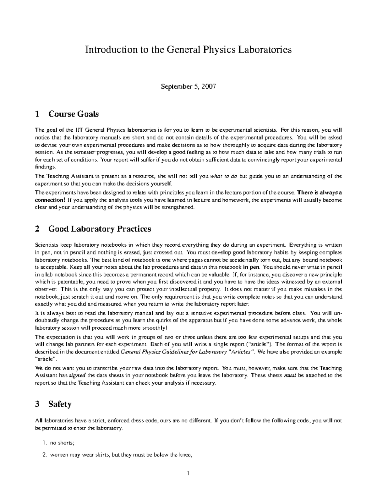 Laboratory introduction - Introduction to the General Physics ...