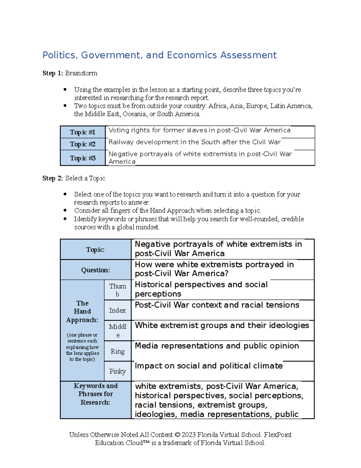 Politics government and economics - Two topics must be from outside ...
